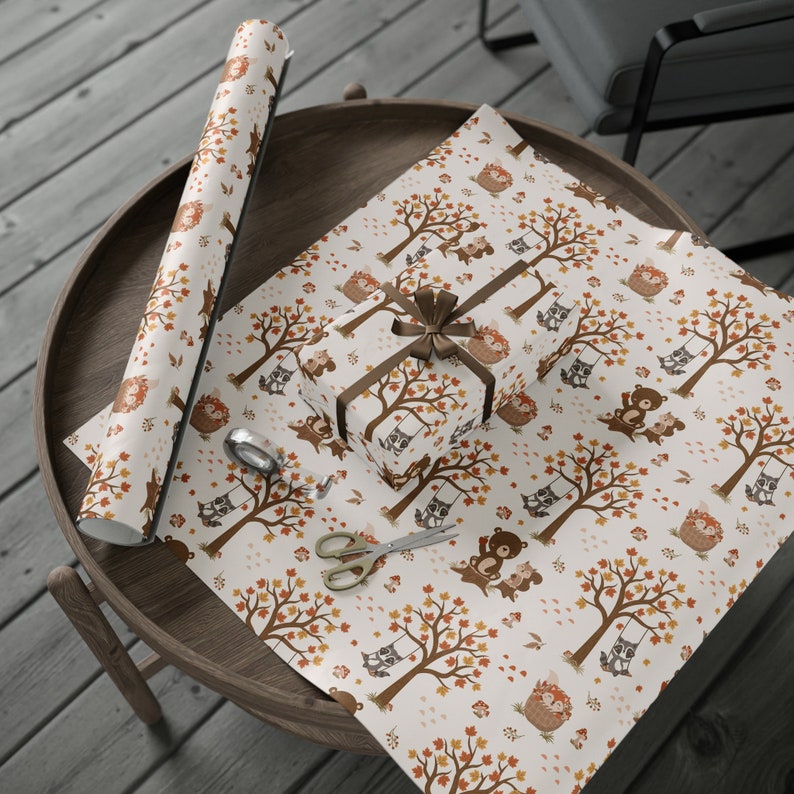 Boho Woodland Forest Animals Wrapping Paper on Roll, Baby Shower ...