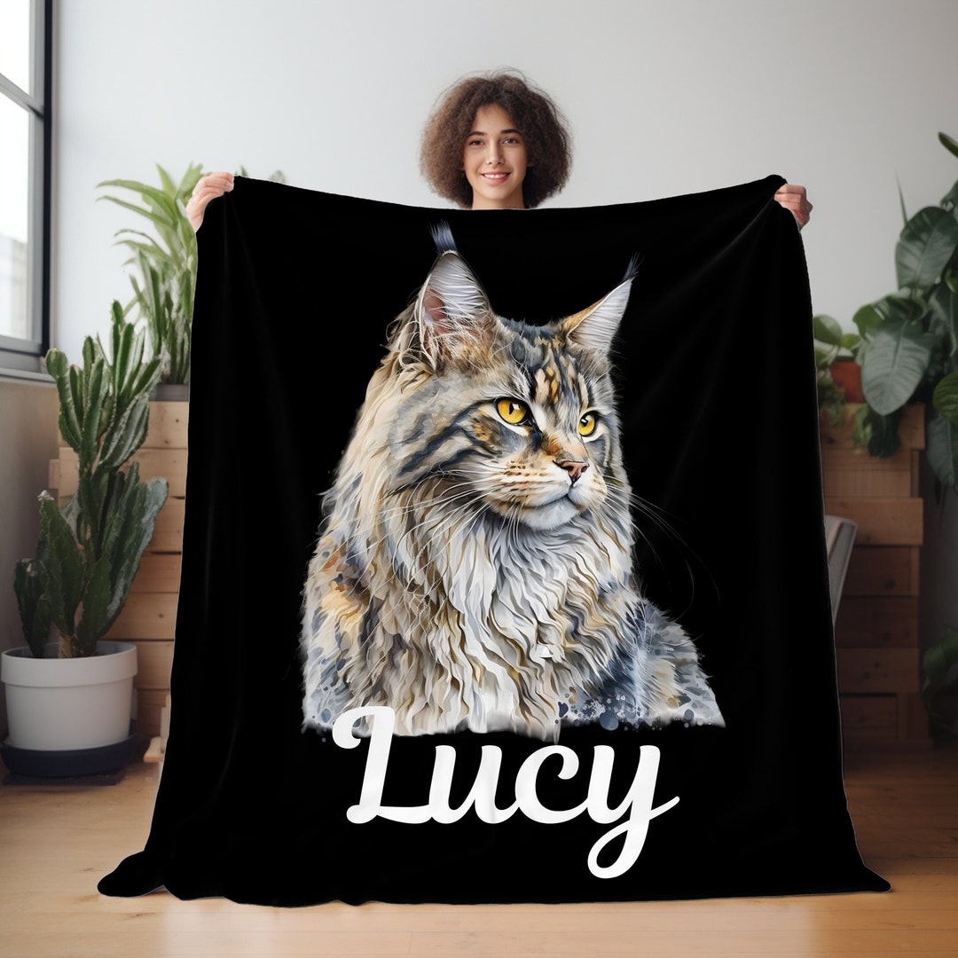 Personalized Maine Coon Blanket for Mom, Cat Lover Throw Sofa Gift ...