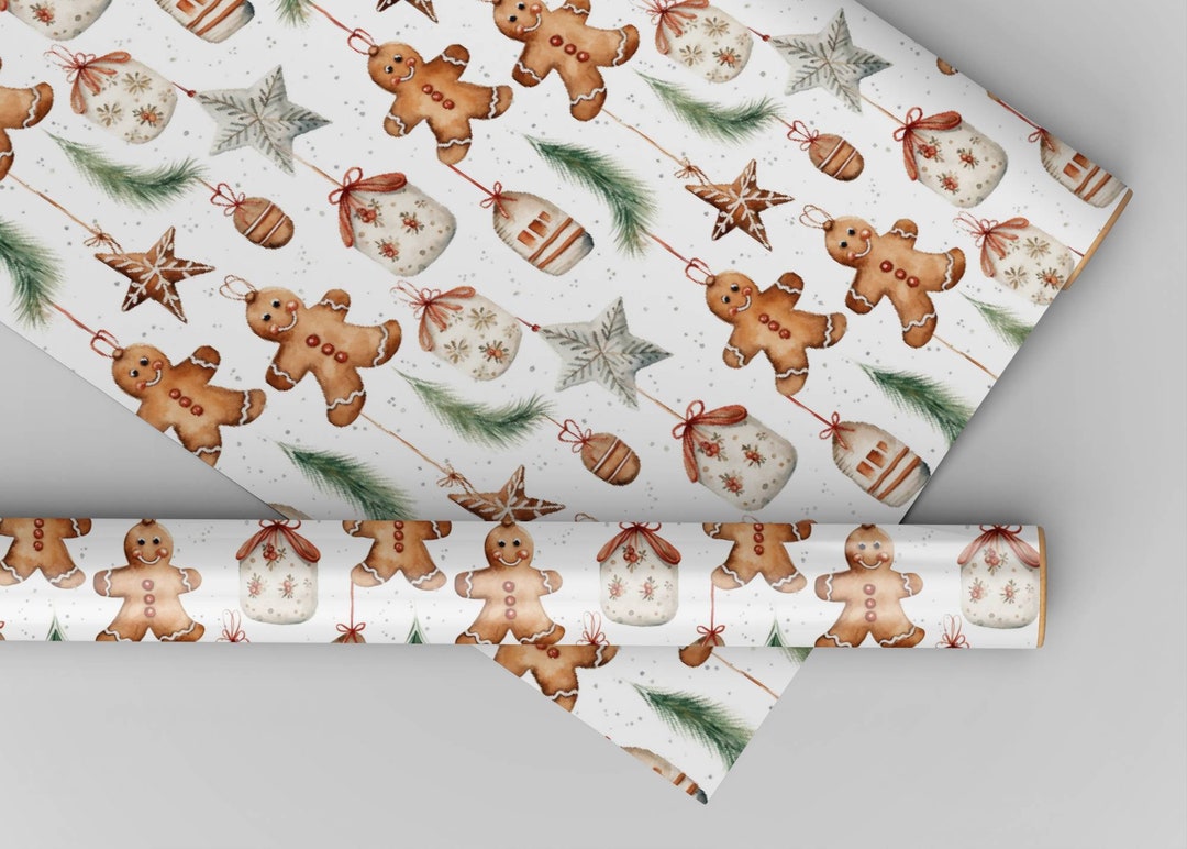 Gingerbread Wrapping Paper, Pink Christmas Gift Wrap, Holiday Gift Wrap ...