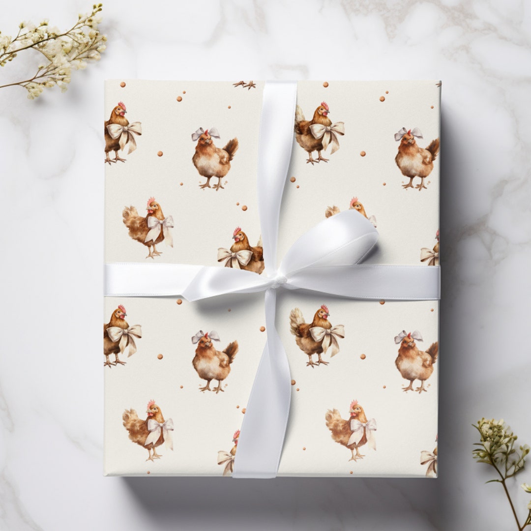 Chicken Wrapping Paper on Roll, Boho Hen Gift Wrap, Chicken Lover ...