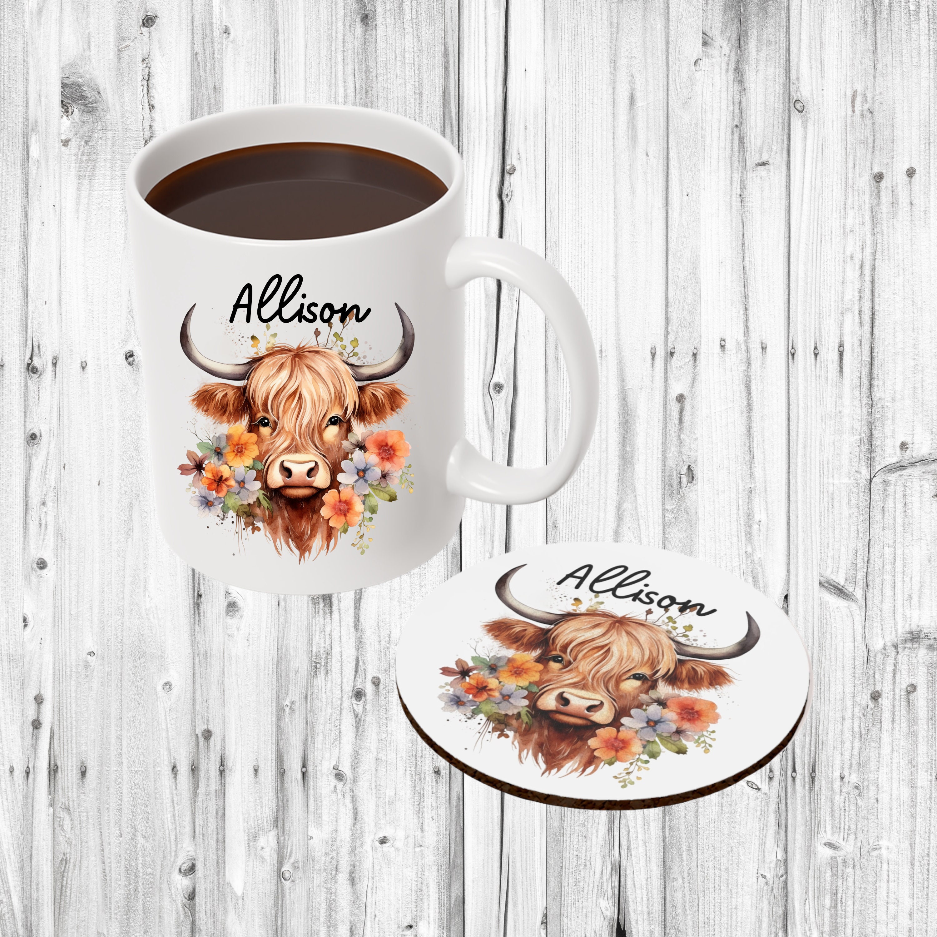 Highland Cow Coffee Mug, Highland Cow Coaster, Scottish Cow, Cow Lovers ...