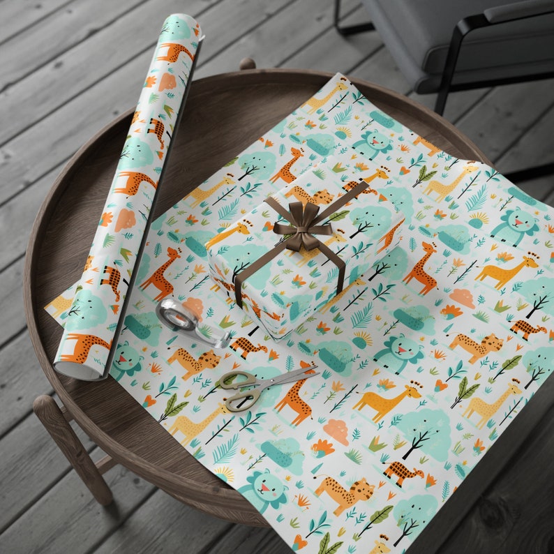 Safari Animal Baby Shower Wrapping Paper on Roll, Jungle Theme Gift ...