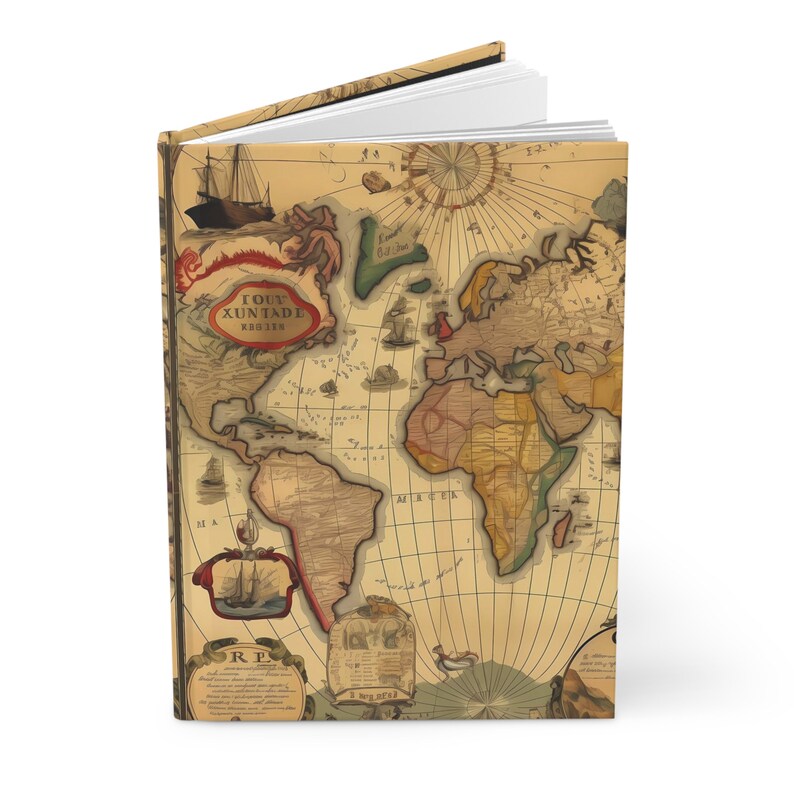 Old Map Hardcover Journal Matte, Antique World Map Notebook, Vintage ...