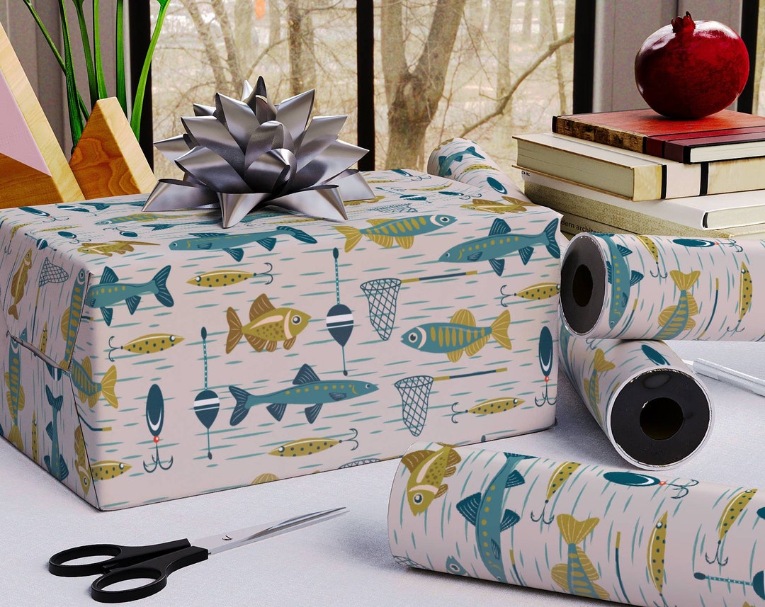 Fish Wrapping Paper Roll, Fishing Birthday Gift Wrap, Father's Day ...