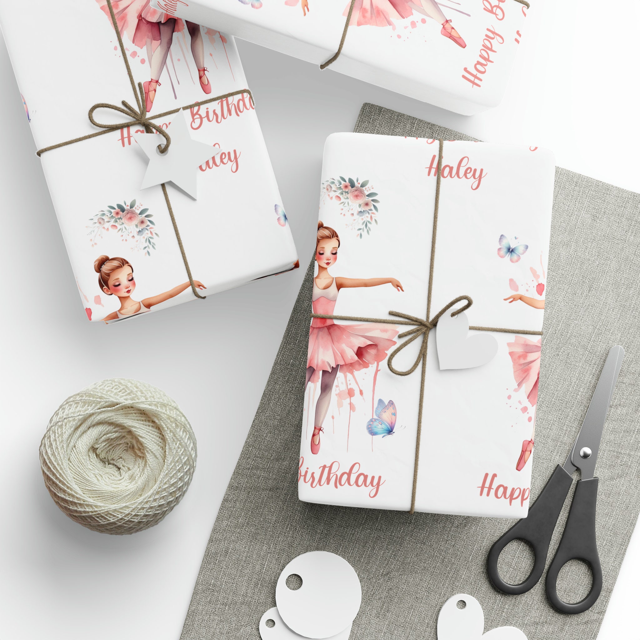 Pink Ballerina Birthday Wrapping Paper, Girls Dancer Wrapping Paper ...