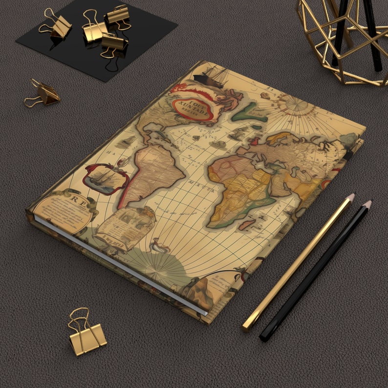 Old Map Hardcover Journal Matte, Antique World Map Notebook, Vintage ...