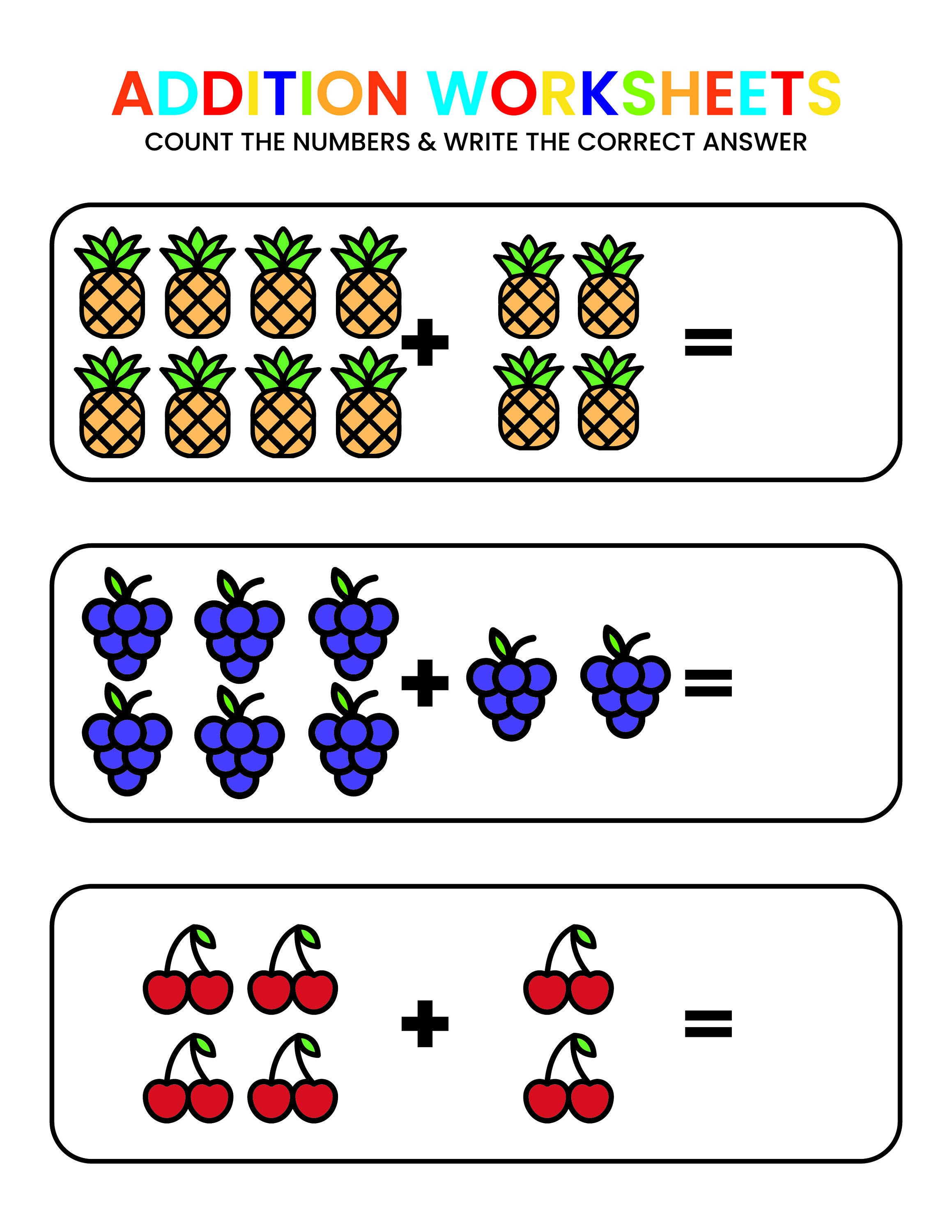 Preschool Addition Practice Worksheets Printable Instant Download - Etsy