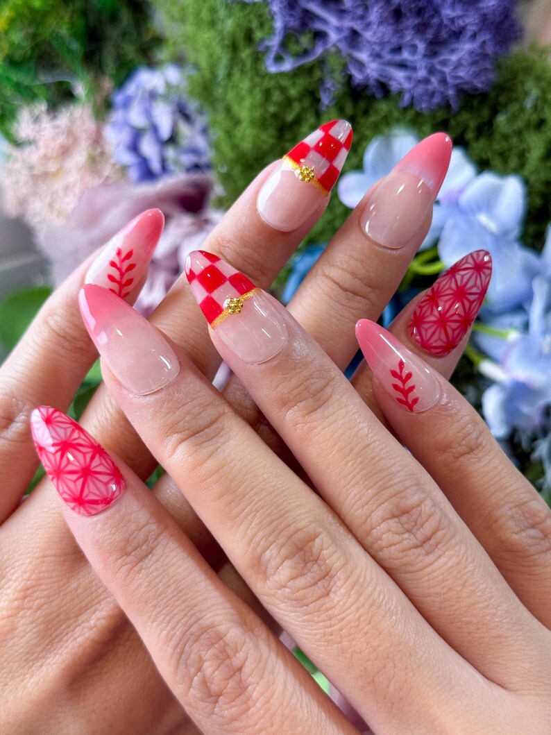 Anime Press on Nails | Cosplay Nail Set | Nezuko Kamado - Demon Slayer ...