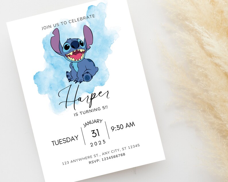 Digital Birthday Invitation, Stitch Invite, Baby Shower Invite ...