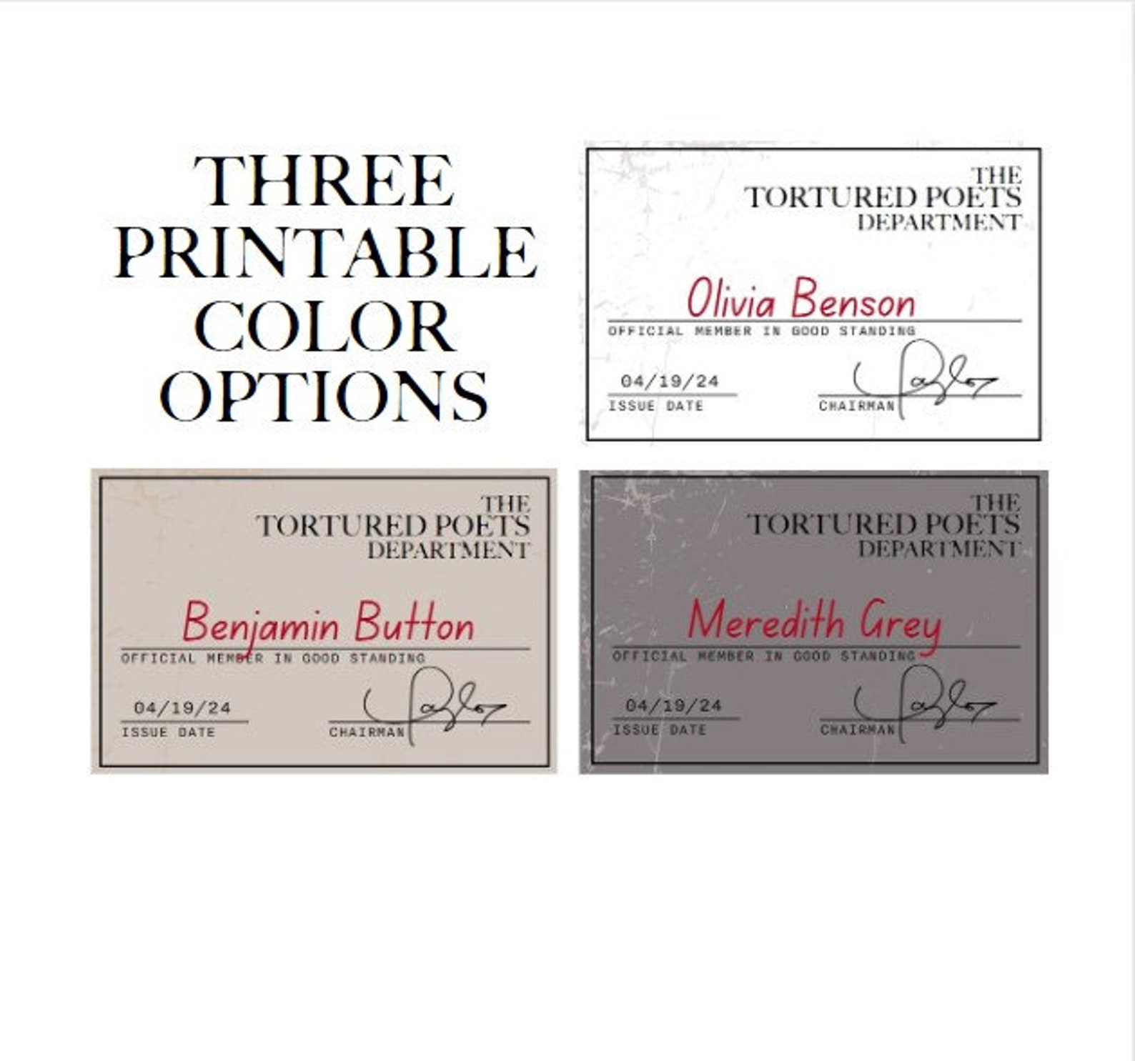 PRINTABLE TTPD Membership Cards - Etsy