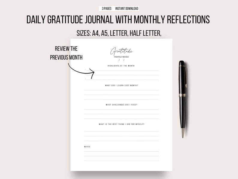 Daily Gratitude Journal Printable, Daily Mindfulness Pages, Gratitude ...