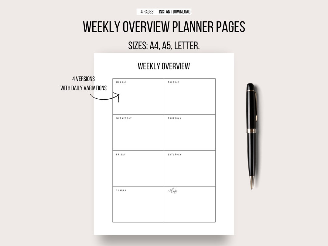 Weekly Overview Planner, Printable Weekly Schedule, Planner Pages ...