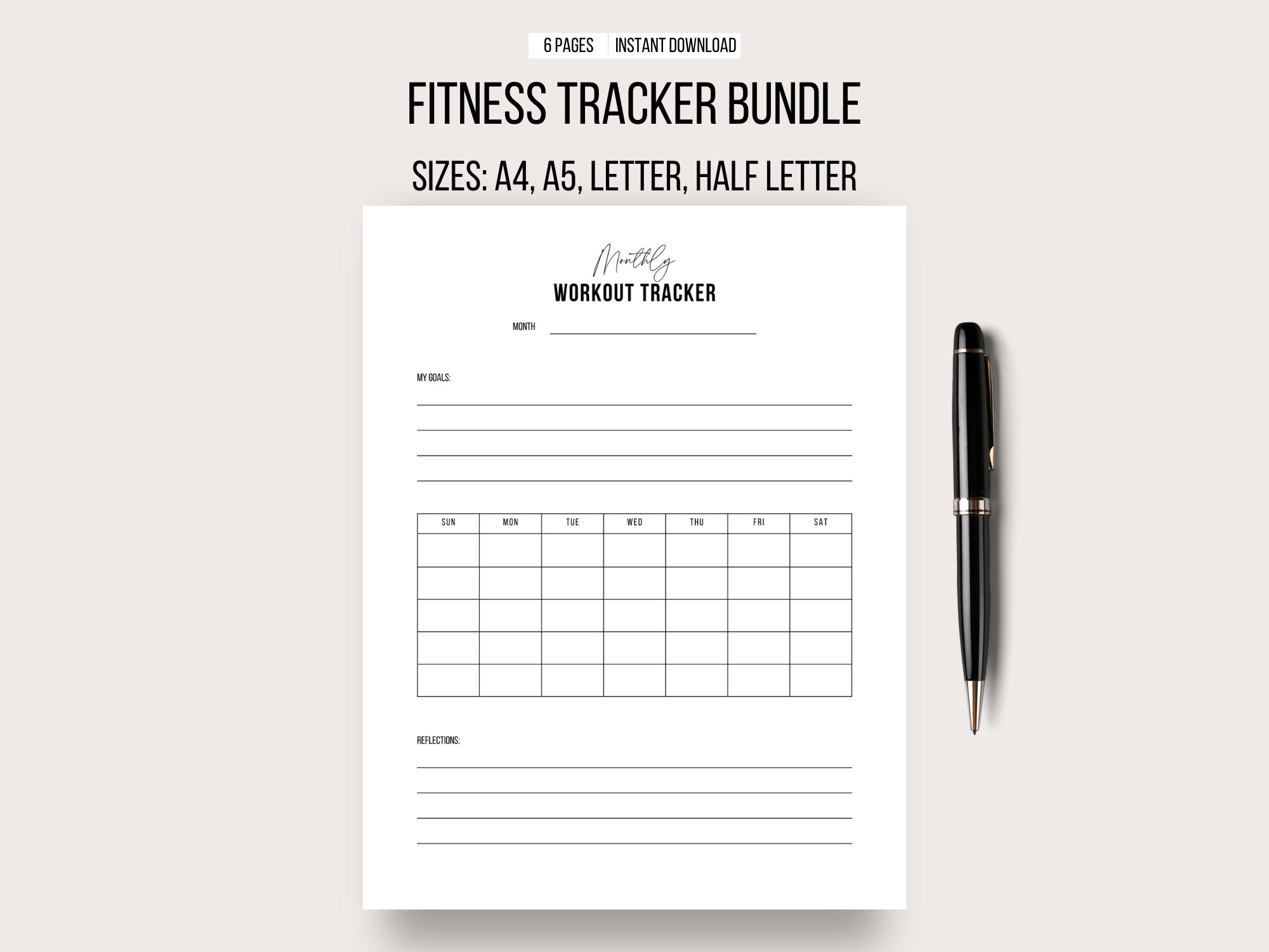 Printable Health and Fitness Tracker, Daily Workout Log, Exercise Log ...