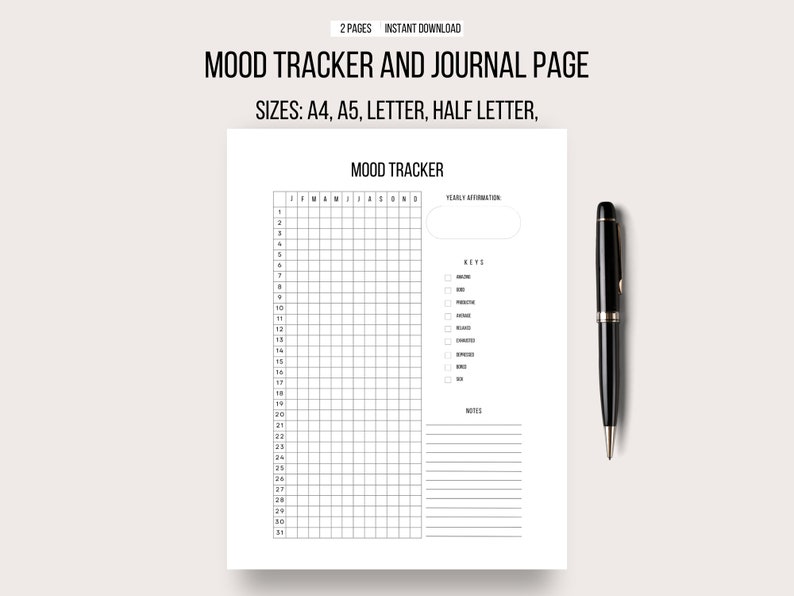 Printable Daily Mood Tracker and Journal Page, Digital Download for ...