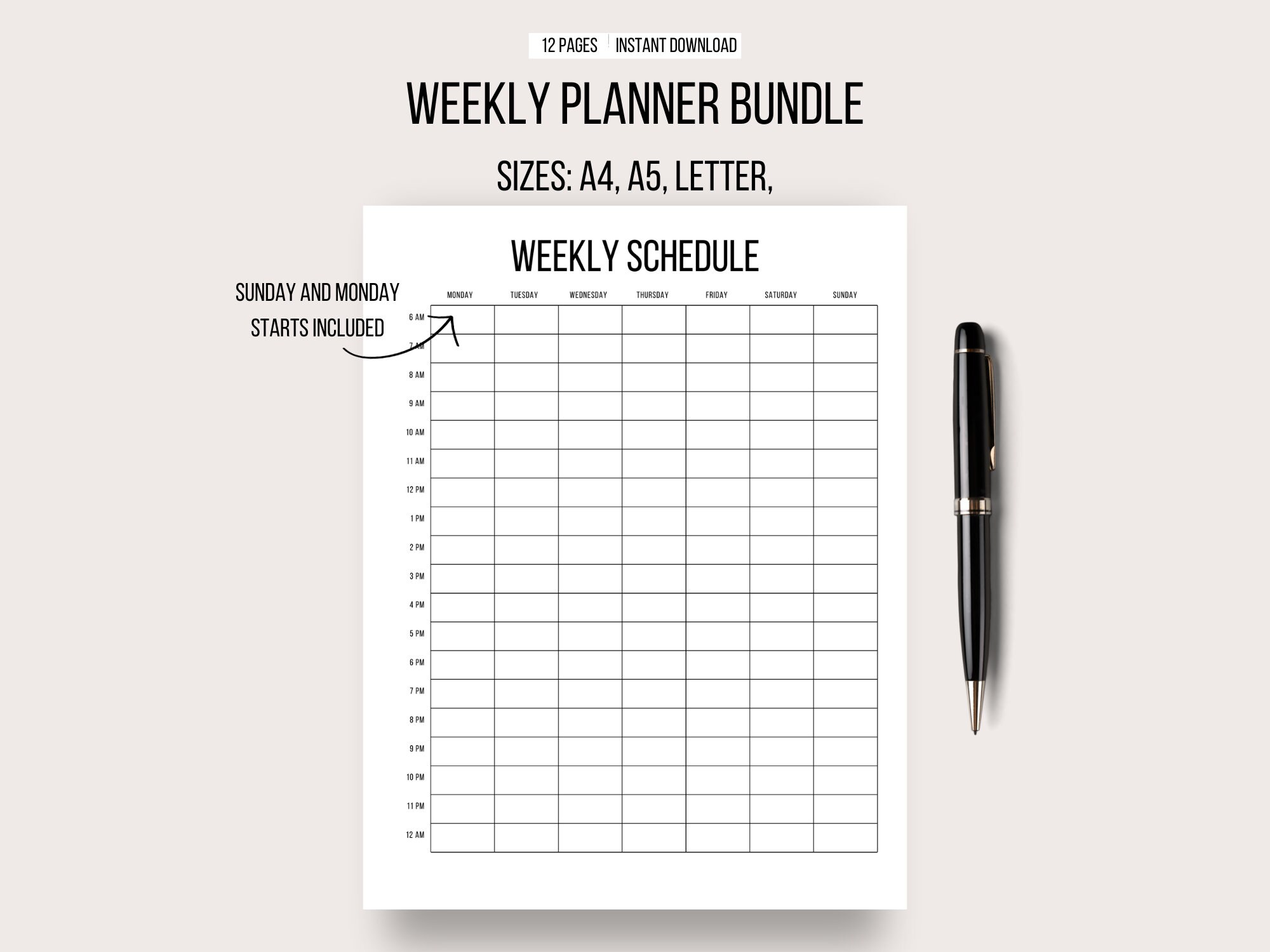 Weekly Calendar Printable, Weekly Schedules, Time Blocking Planner ...
