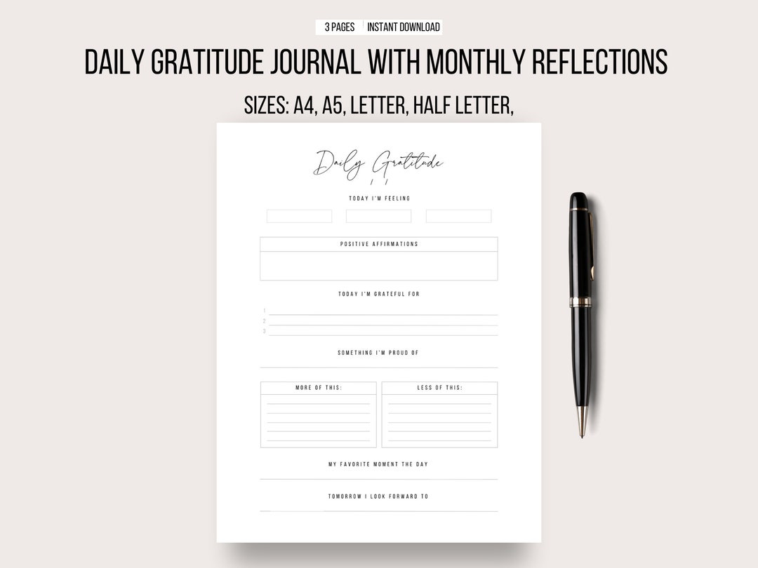 Daily Gratitude Journal Printable, Daily Mindfulness Pages, Gratitude ...