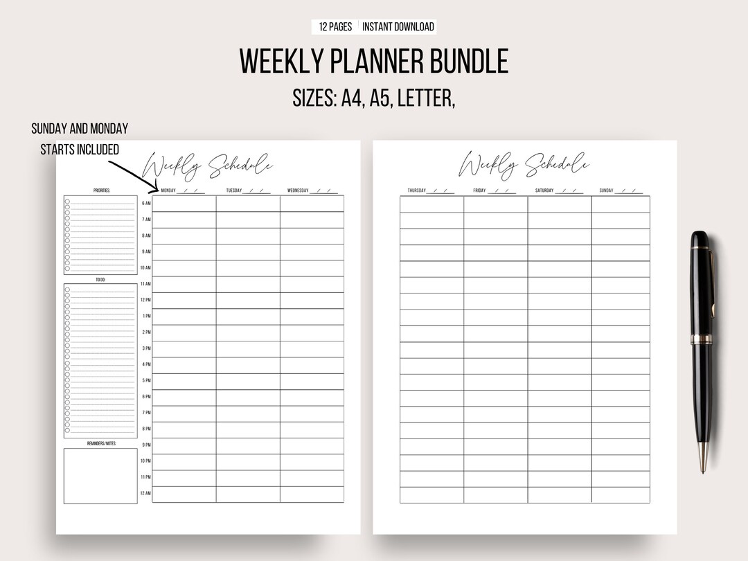 Weekly Calendar Printable, Weekly Schedules, Time Blocking Planner ...