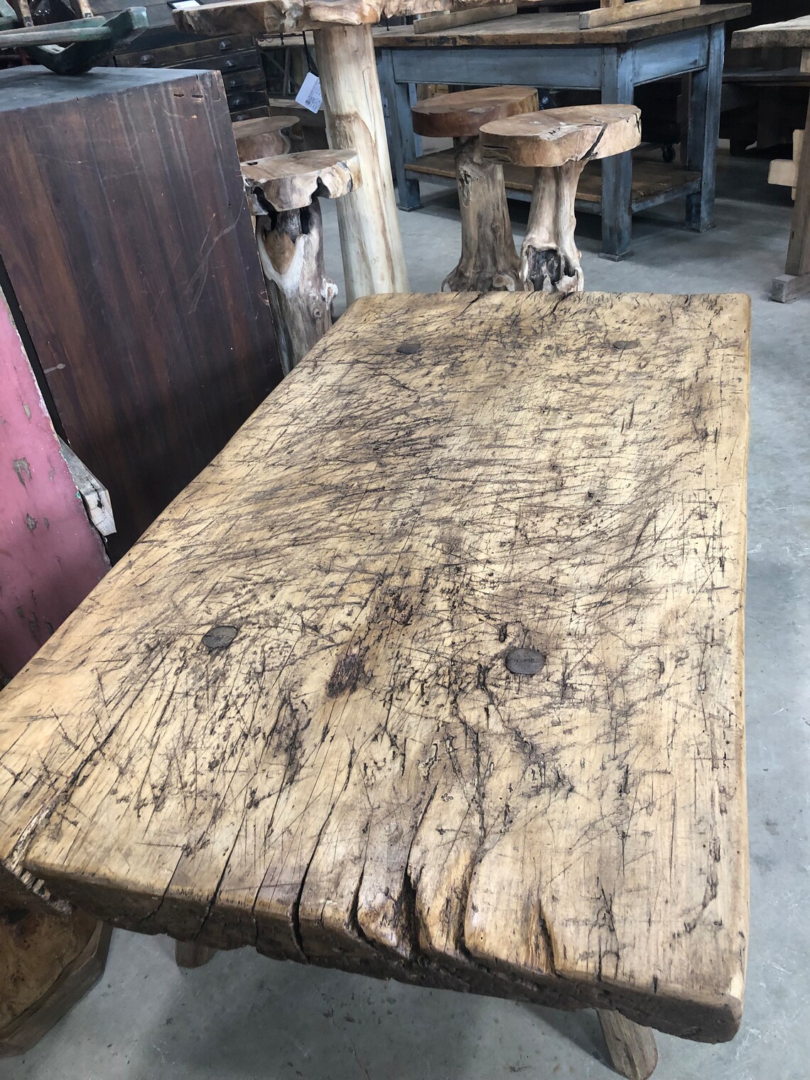 Antique Rustic Slab Wood Coffee Table With Peg Legs From Hungary - Etsy