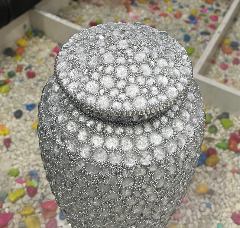 Aluminium Adult Cremation Urn Crystal Sprinkled Urn With Velvet Beg ...