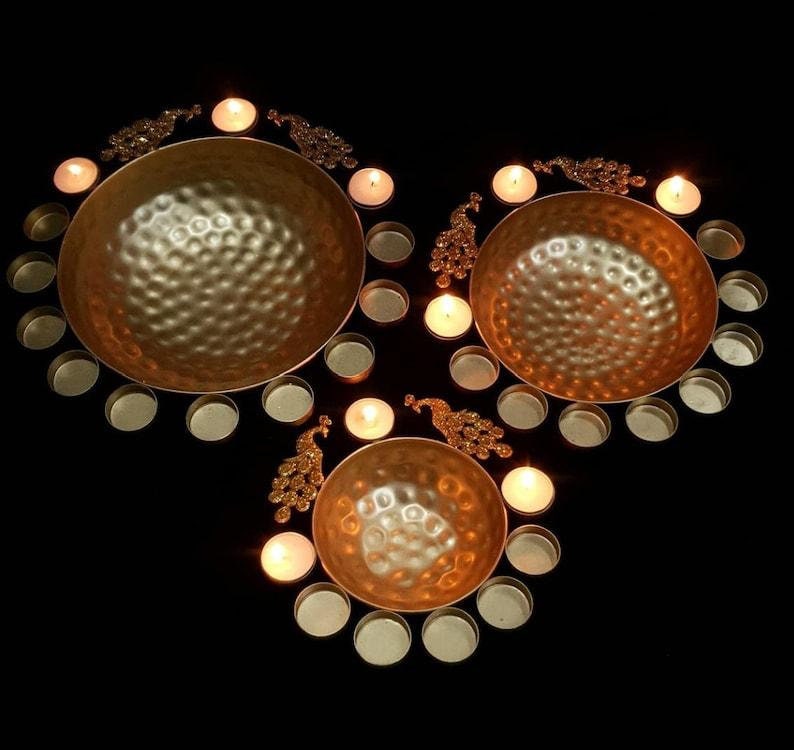 Peacock Urli Bowl Set, Handmade Floating Flowers Tea Light Candle ...