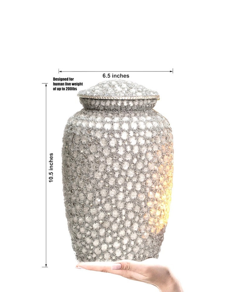 Aluminium Adult Cremation Urn Crystal Sprinkled Urn With Velvet Beg ...