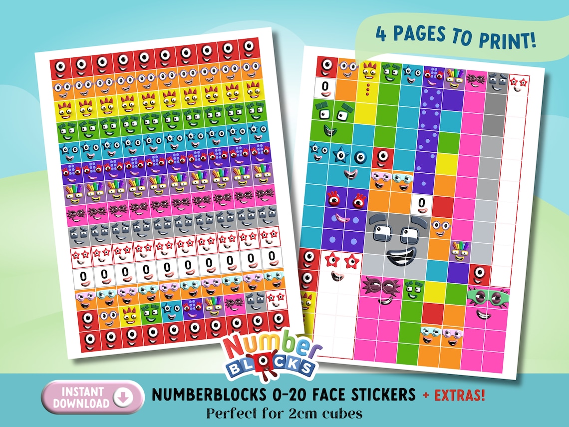 NUMBERBLOCKS Face Sticker Bundle Numbers 0-20 Plus EXTRAS 4 Printable ...