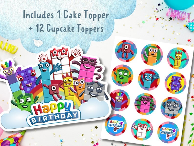 Numberblocks Cake Topper + 12 Cupcake Toppers - Digital Print ...