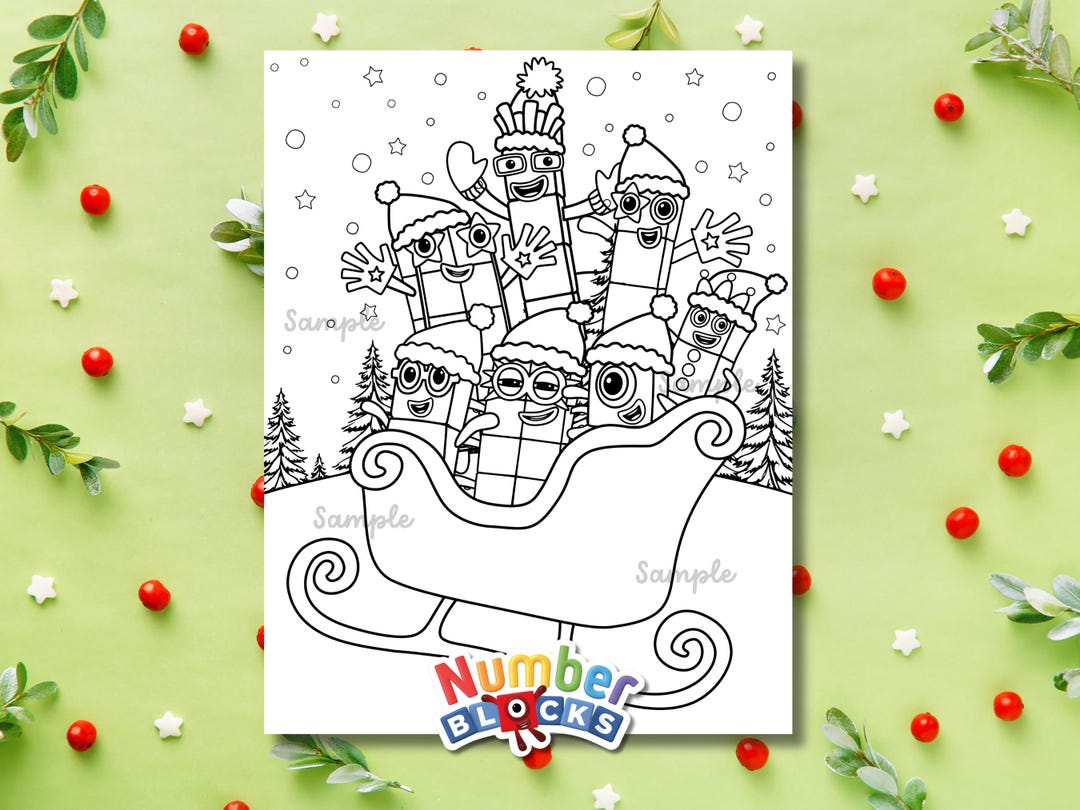 Numberblocks Christmas Colouring Page Digital Printable Winter Sleigh ...