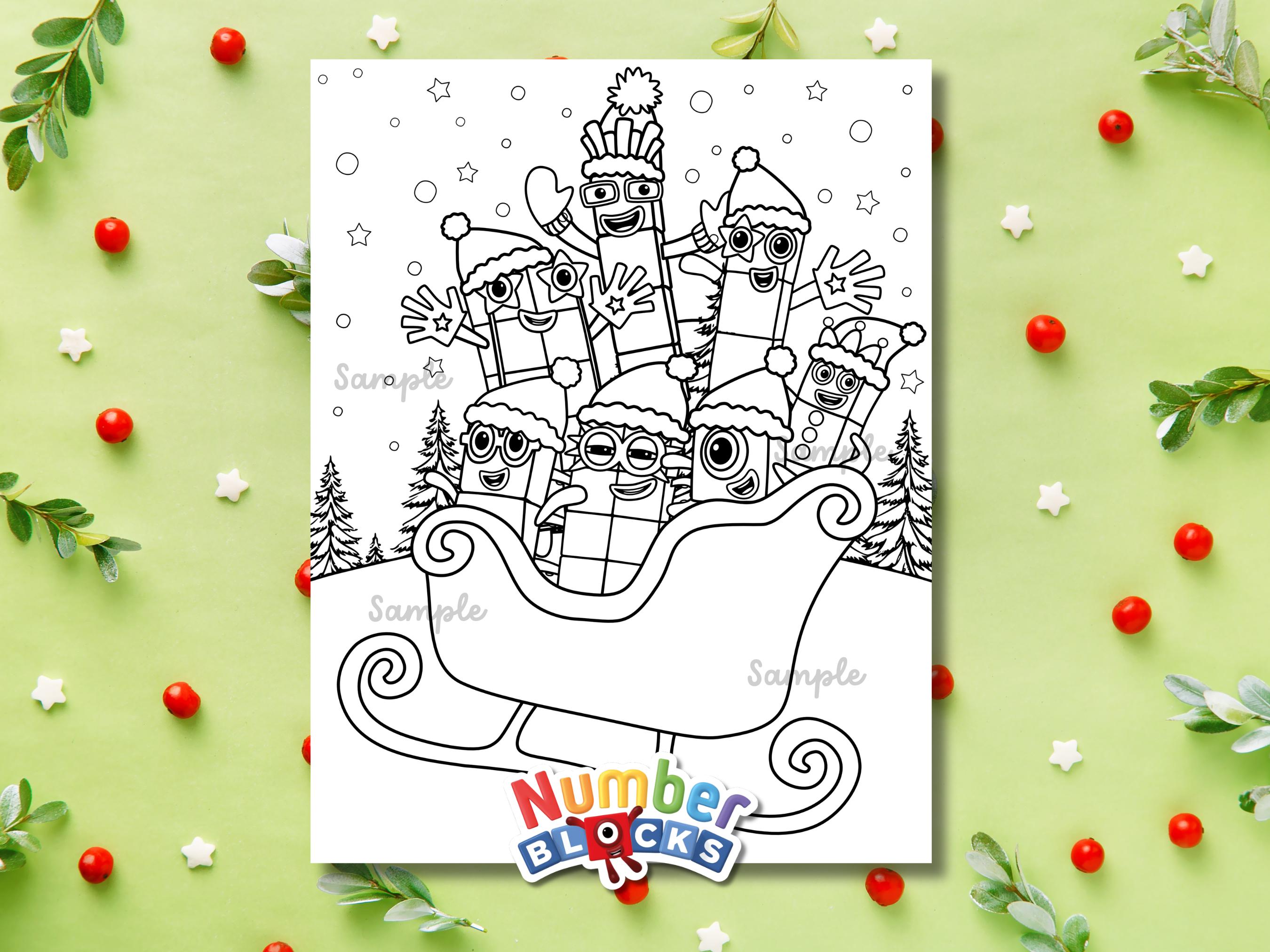 Numberblocks Christmas Colouring Page Digital Printable Winter Sleigh ...