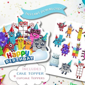 Numberblocks Birthday Cake Topper & Cupcake Toppers (digital Printable ...
