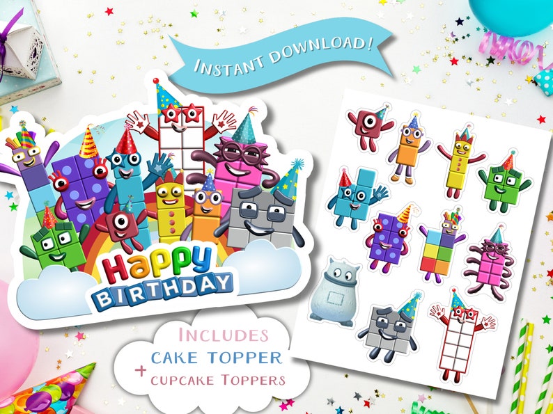 NUMBERBLOCKS Birthday Cake Topper Cupcake Toppers Digital Printable PNG ...