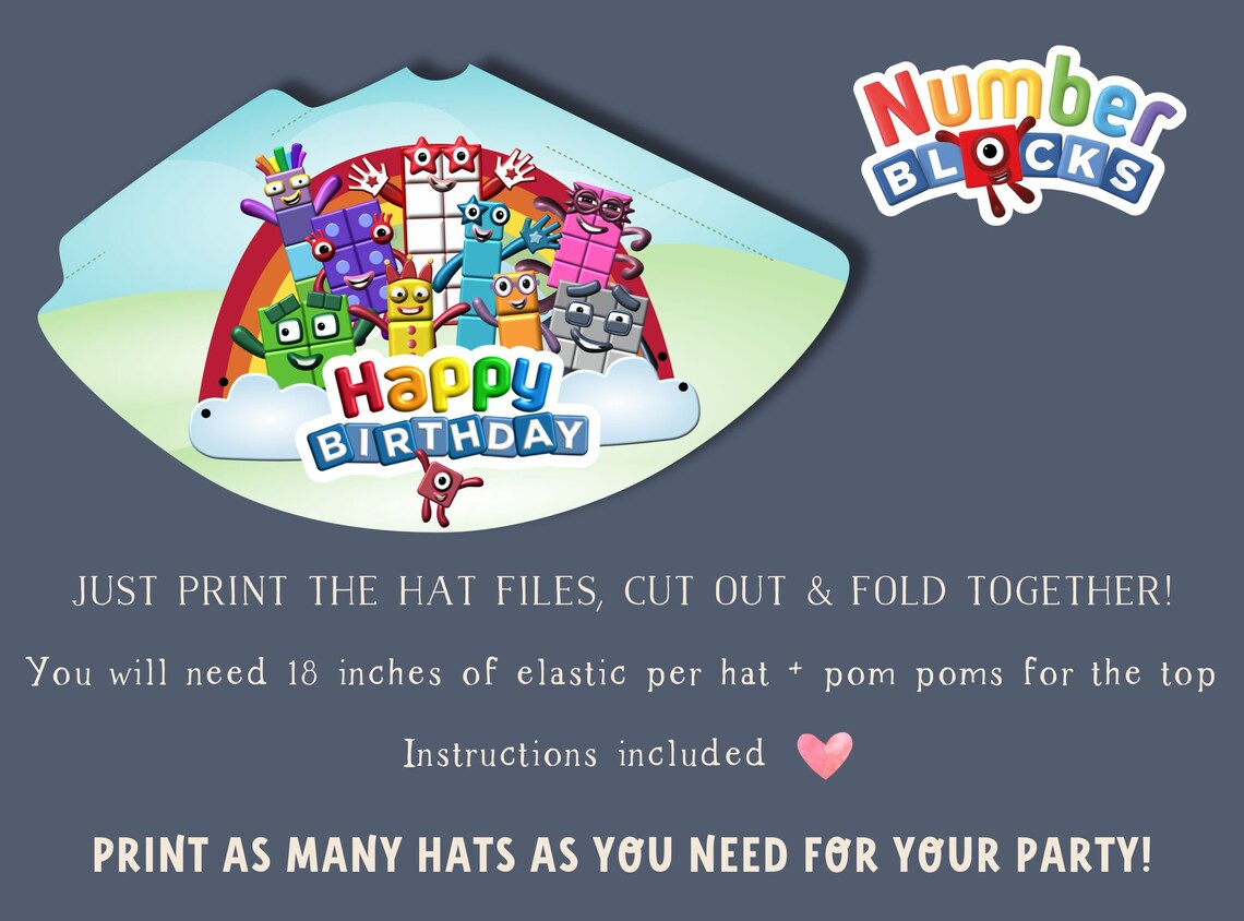 NUMBERBLOCKS Birthday Hats Digital Printable Numberblocks Birthday ...