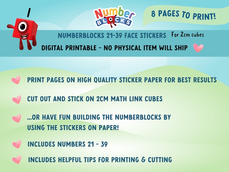 NUMBERBLOCKS Digital Face Sticker Bundle Set 2 - Numbers 21 - 39 ...