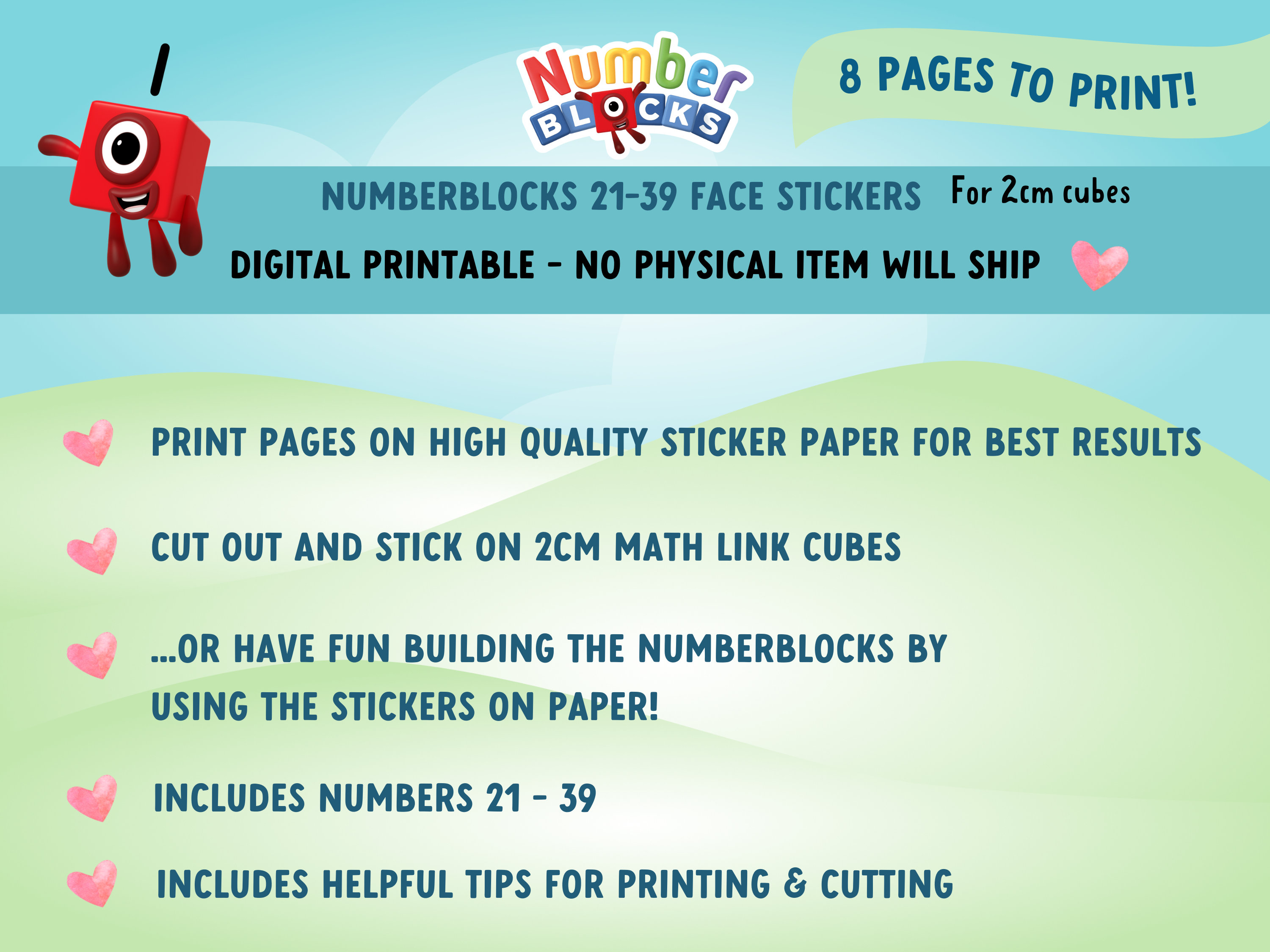 NUMBERBLOCKS Digital Face Sticker Bundle Set 2 - Numbers 21 - 39 ...