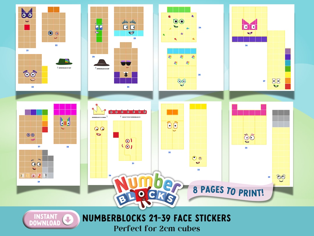 Numberblocks Digital Face Sticker Bundle Set 2 - Numbers 21 - 39