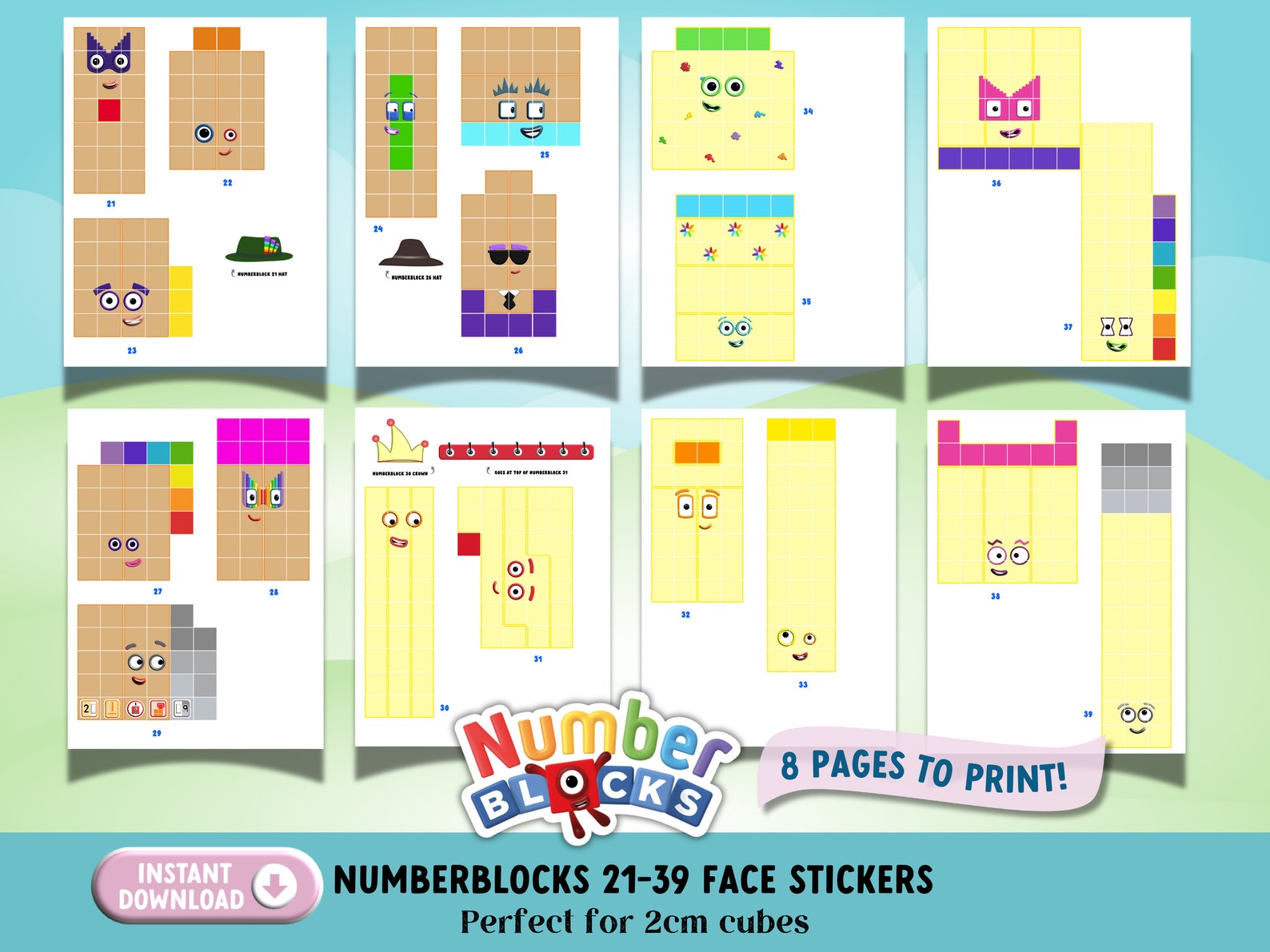 NUMBERBLOCKS Digital Face Sticker Bundle Set 2 Numbers 21 39 ...