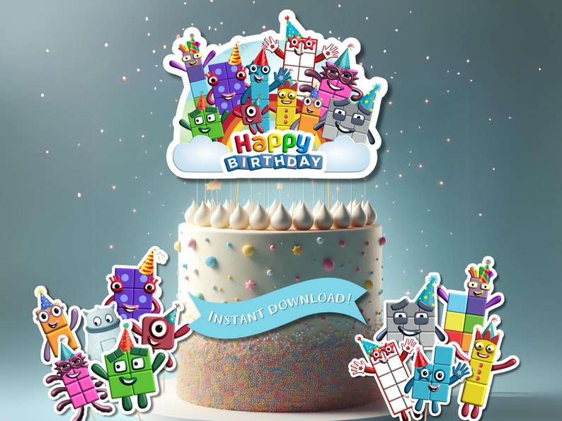 Numberblocks Birthday Cake Topper & Cupcake Toppers (digital Printable ...