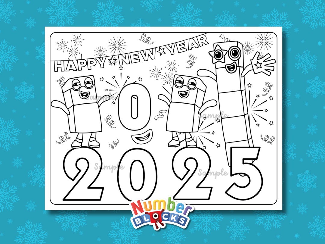 Numberblocks New Year 2025 Colouring Page Style 02 Digital Printable ...