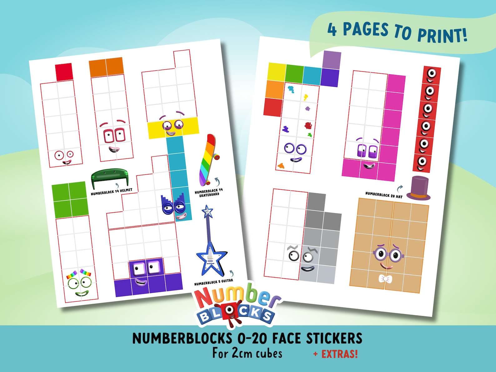 NUMBERBLOCKS Face Sticker Bundle - Numbers 0-20 - 4 Digital Pages to ...