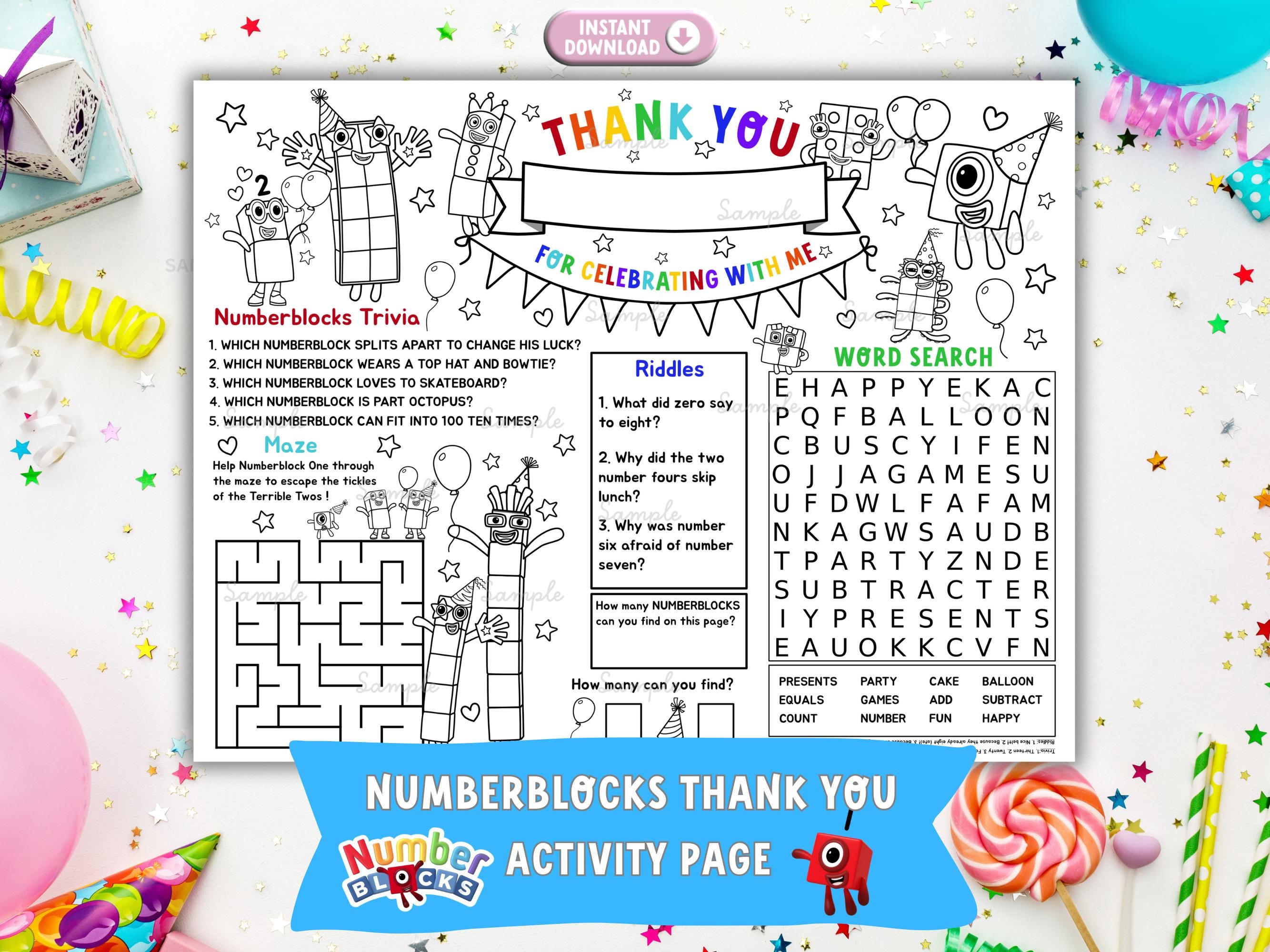 Number Blocks Birthday Thank You Activity Page (digital Download) - Etsy UK