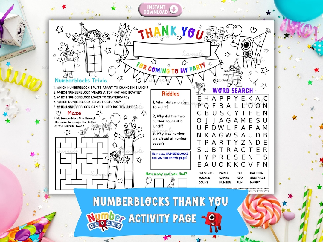 Number Blocks Birthday Thank You Activity Page (digital Download) - Etsy