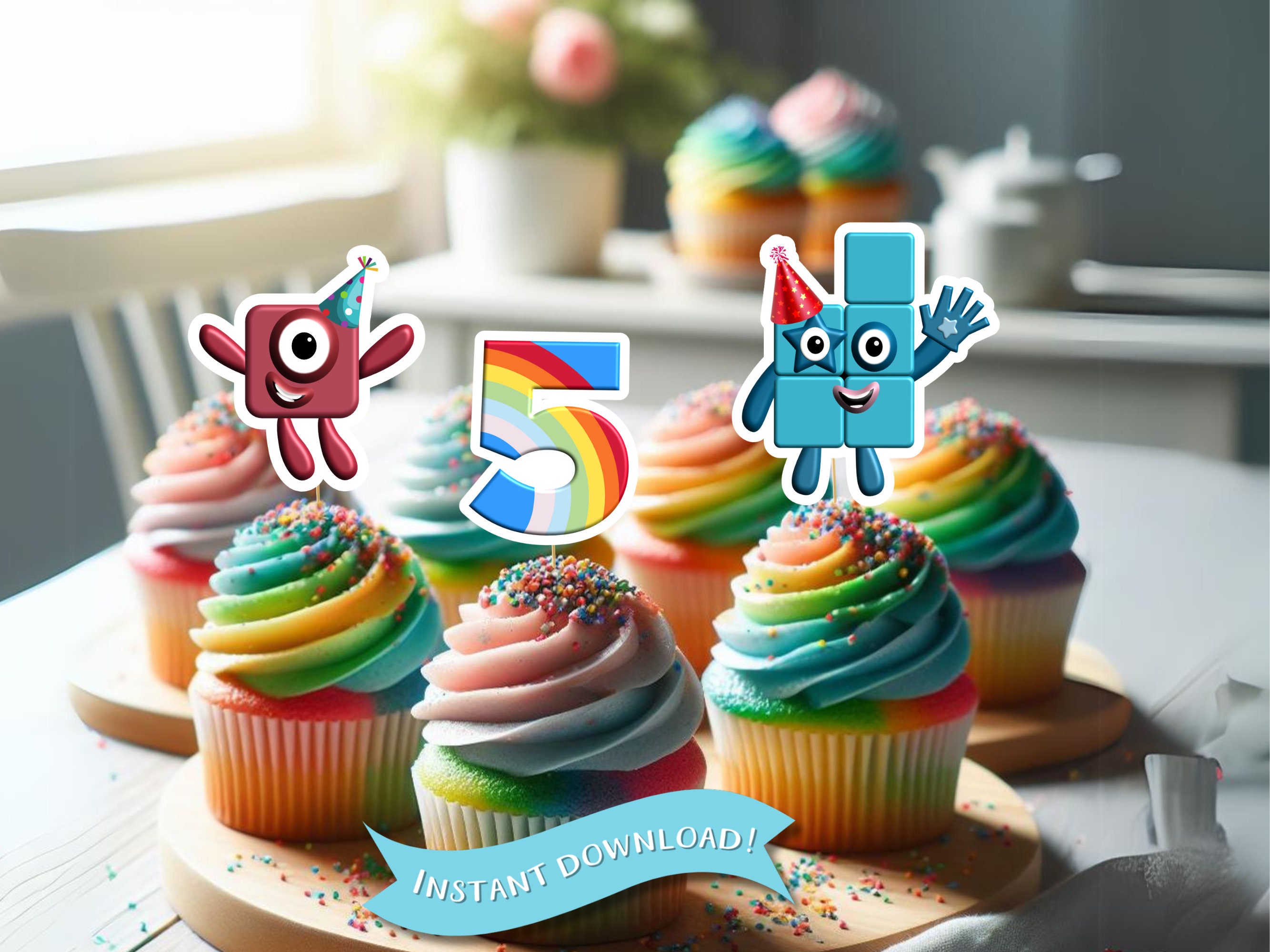 NUMBERBLOCKS Birthday Cake Topper Cupcake Toppers Digital Printable PNG ...