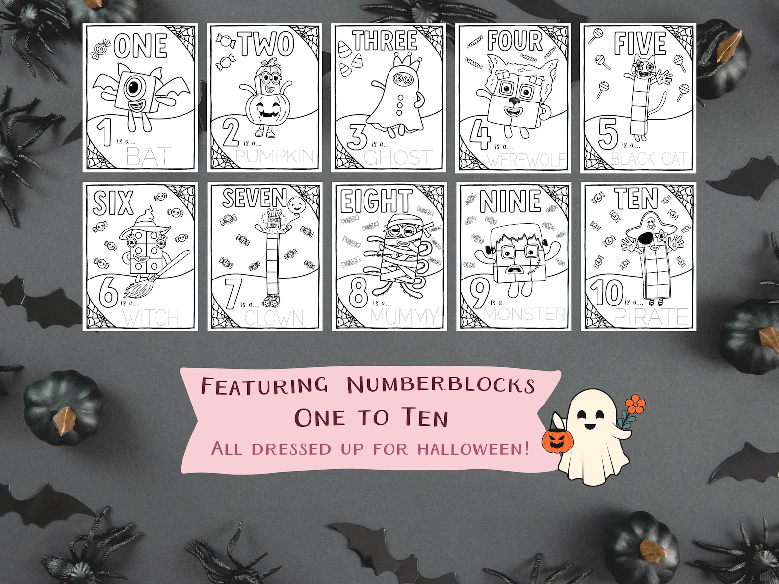 Numberblocks HALLOWEEN Colouring Pages Digital Printable 11 Pages ...