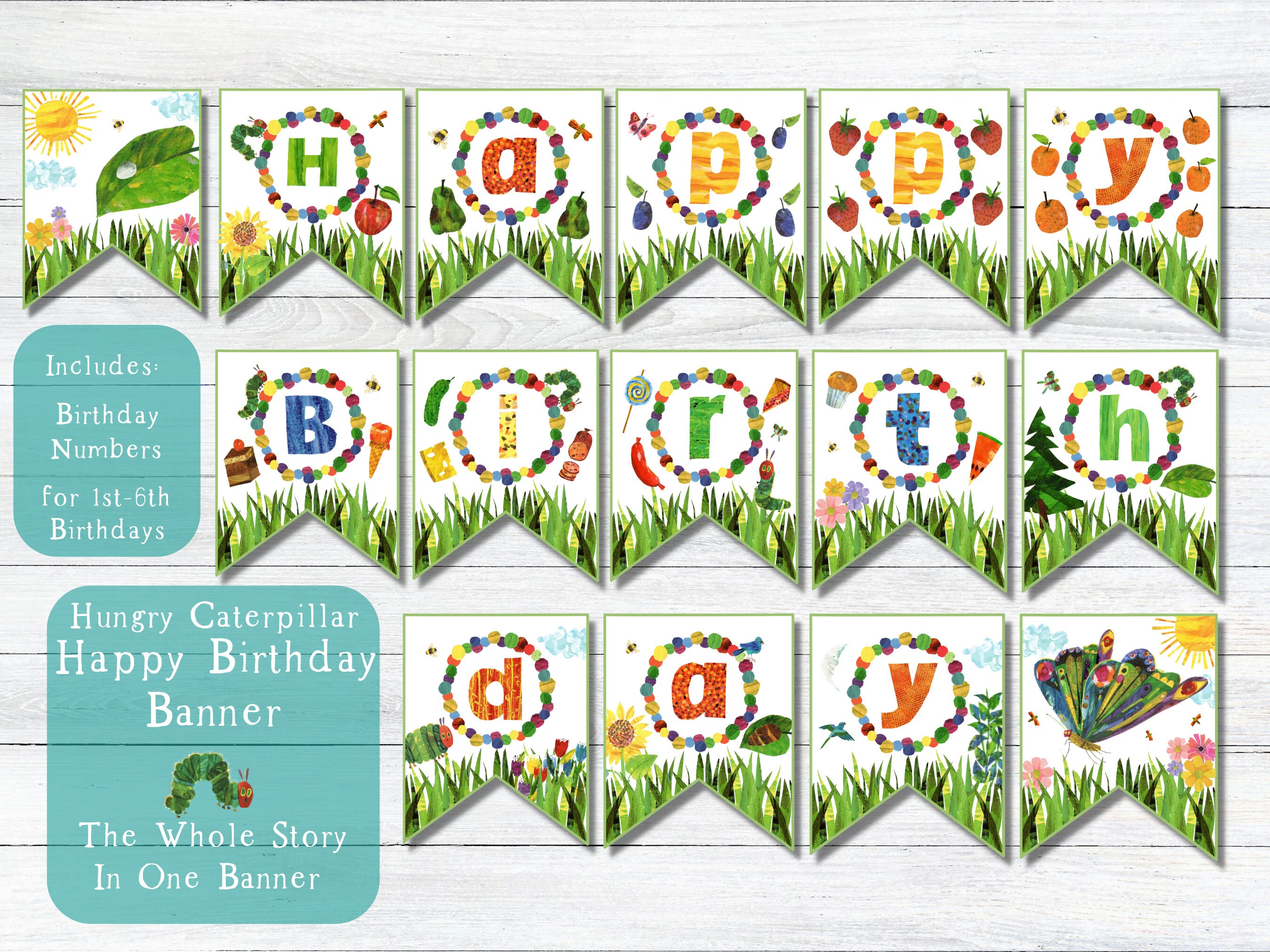 Very Hungry Caterpillar Birthday Banner With Age Numbers - Digital File ...