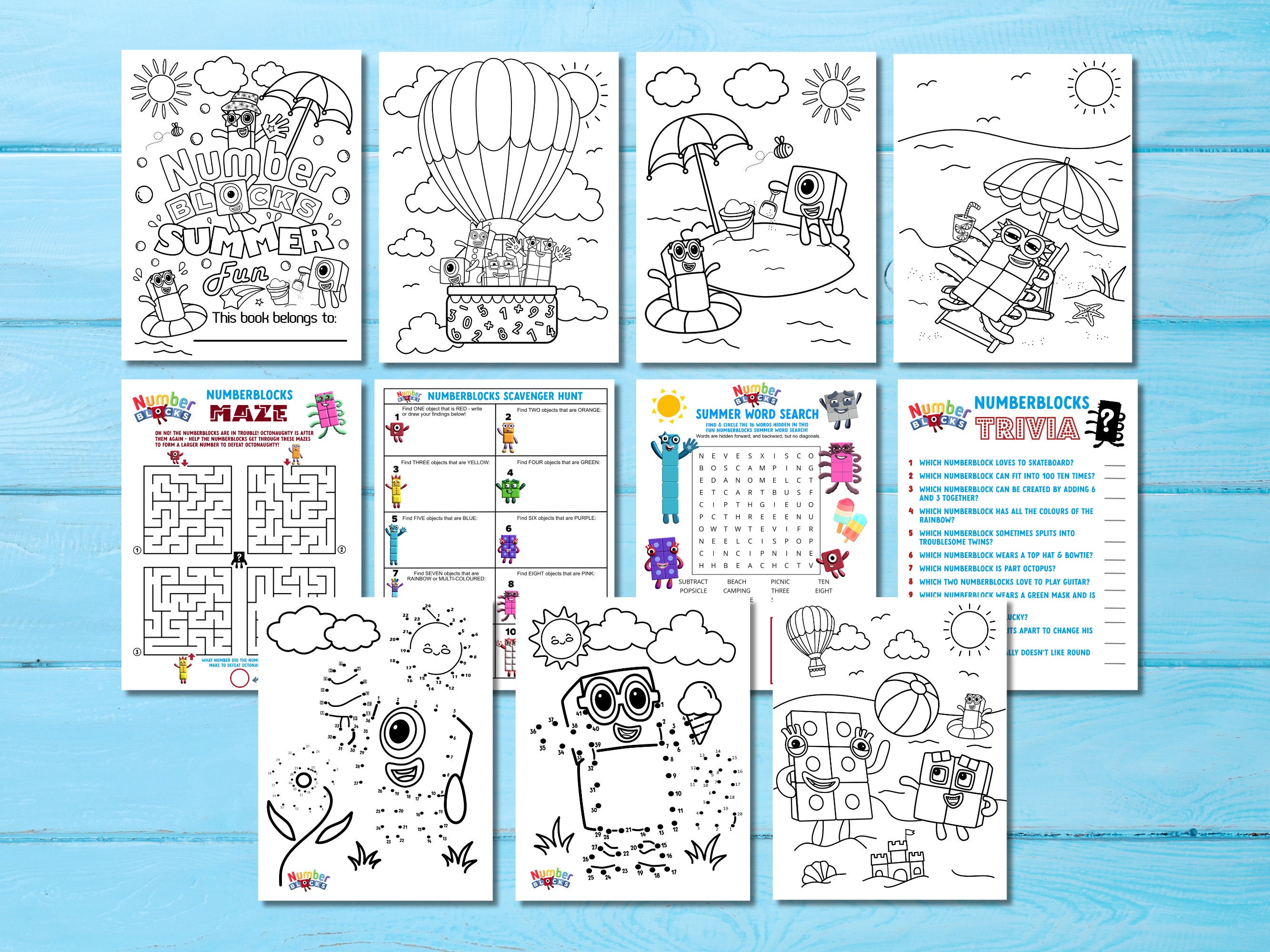 Numberblocks SUMMER Activity Book Digital Printable 11 Pages Colouring ...