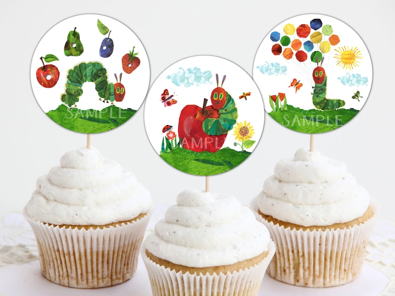 Hungry Caterpillar Cupcake Toppers: Birthday Party Decor (printable PDF ...