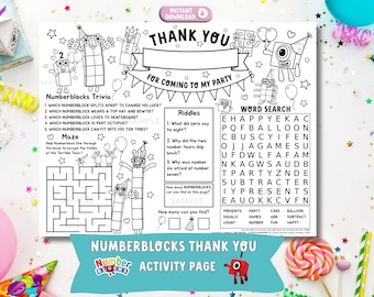 Numberblocks Birthday Thank You Activity Page (instant Download) - Etsy UK