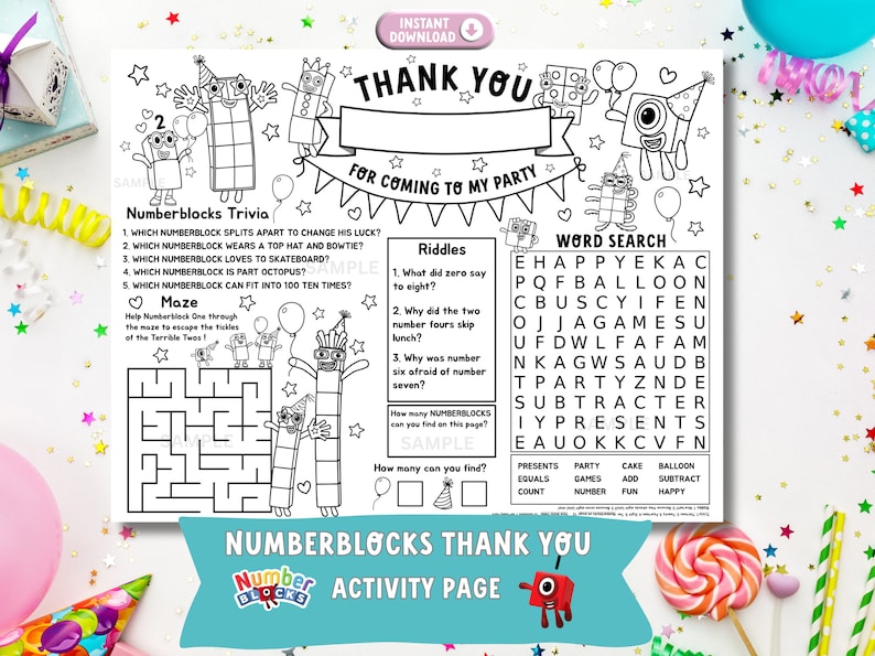 Numberblocks Thank You Activity Page: Printable Party Favor (instant ...