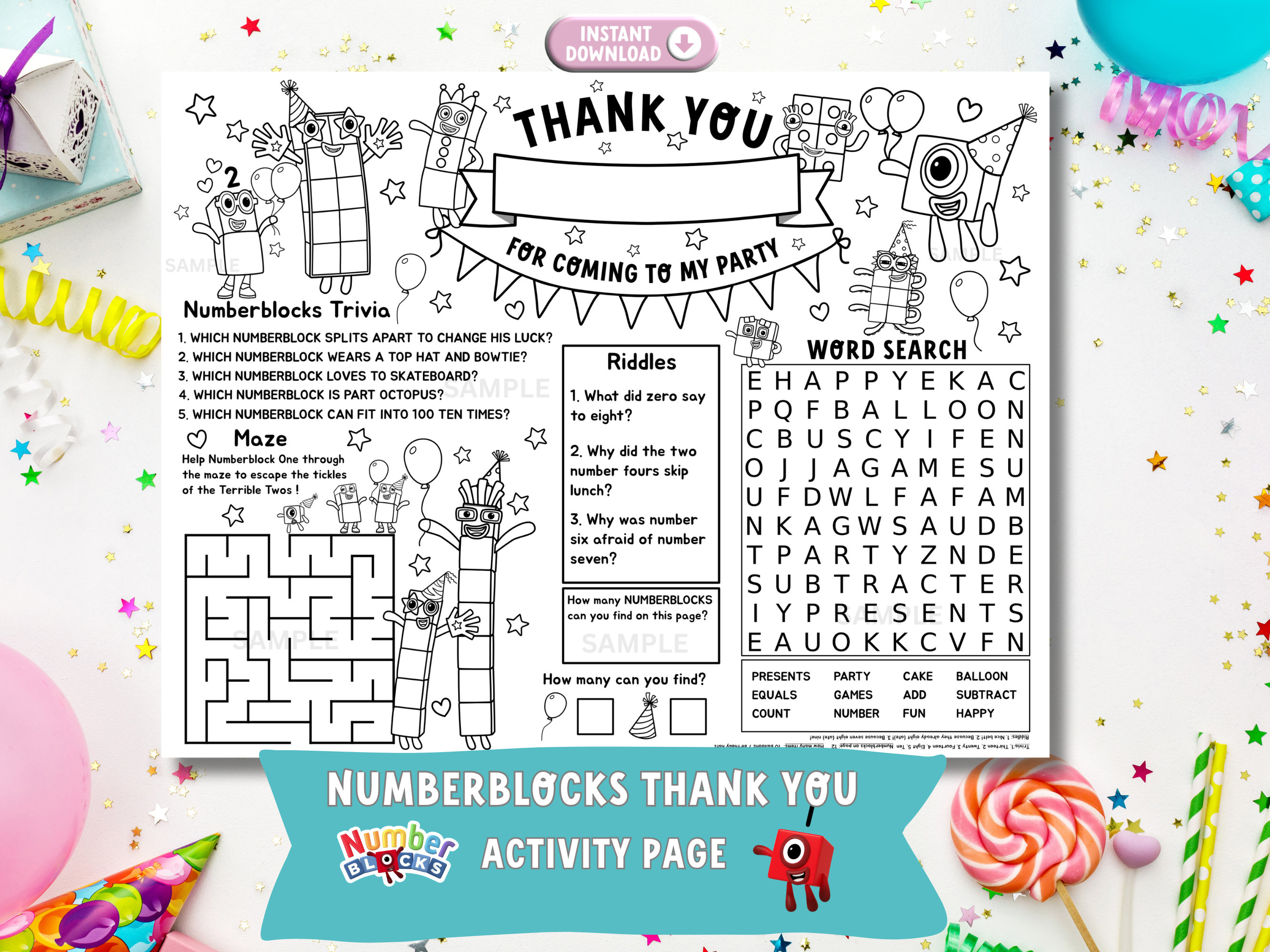 NUMBERBLOCKS Birthday Thank You - Numberblocks Party Favour ...