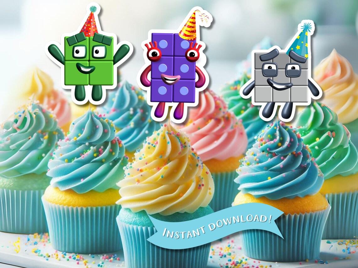 NUMBERBLOCKS Birthday Cake Topper Cupcake Toppers Digital Printable PNG ...